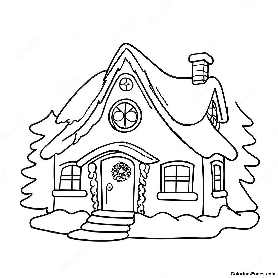 Snowy Christmas House Coloring Page | Coloring-Pages.com