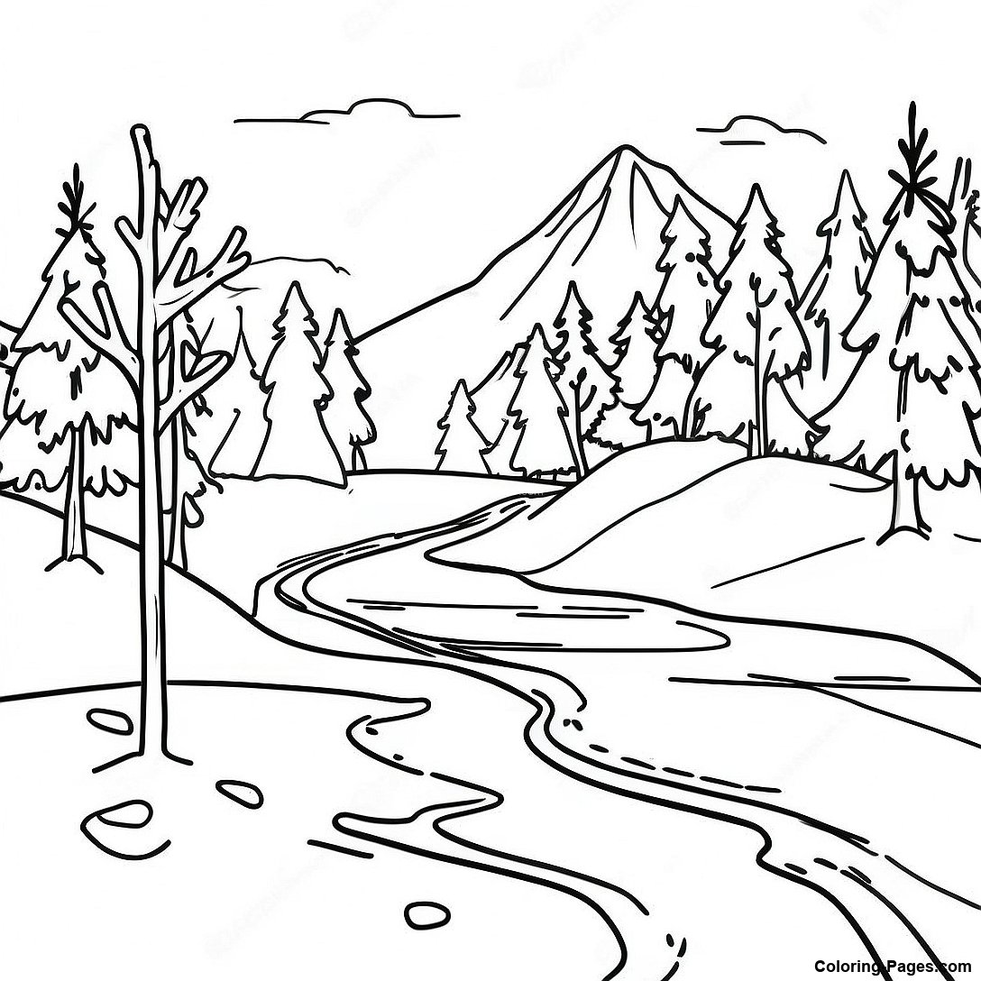 Snowy Landscape Coloring Page | Coloring-Pages.com