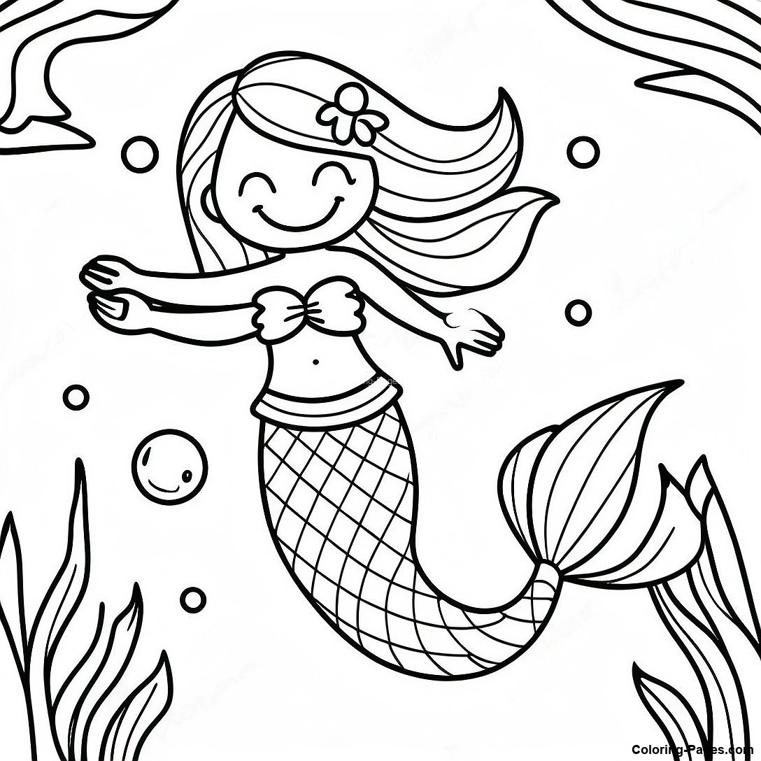 Sparkling Mermaid Underwater Coloring Page | Coloring-Pages.com