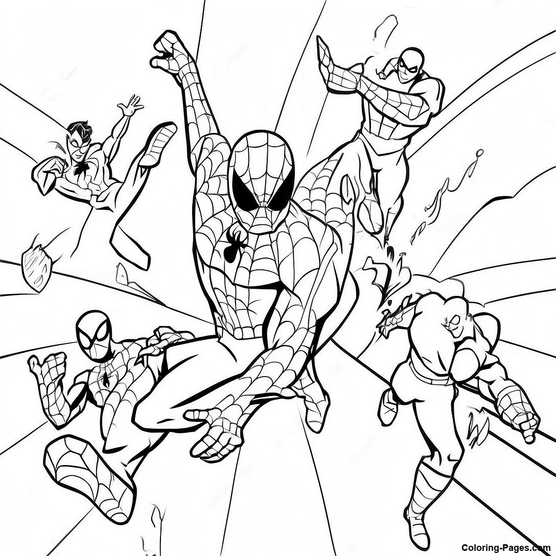 Spider Man Fighting Villains Coloring Page | Coloring-Pages.com