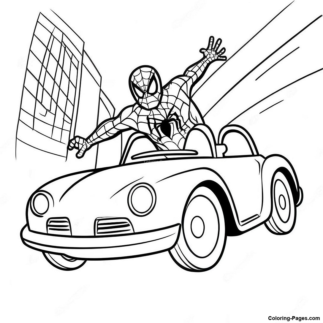 Spiderman Driving Fast Car Coloring Page | Coloring-Pages.com