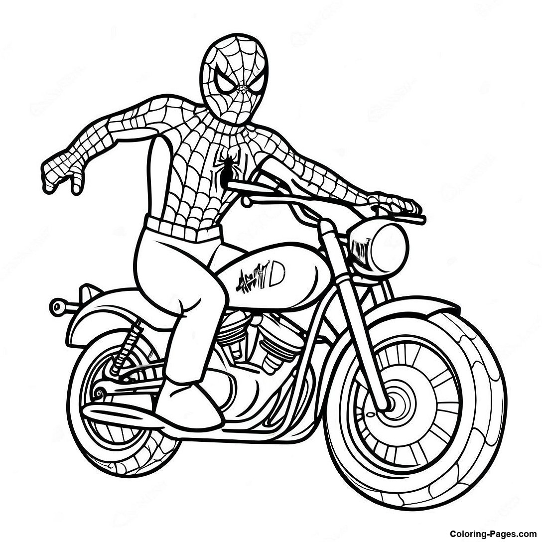 Spiderman In A Superhero Motorcycle Adventure Coloring Page | Coloring ...