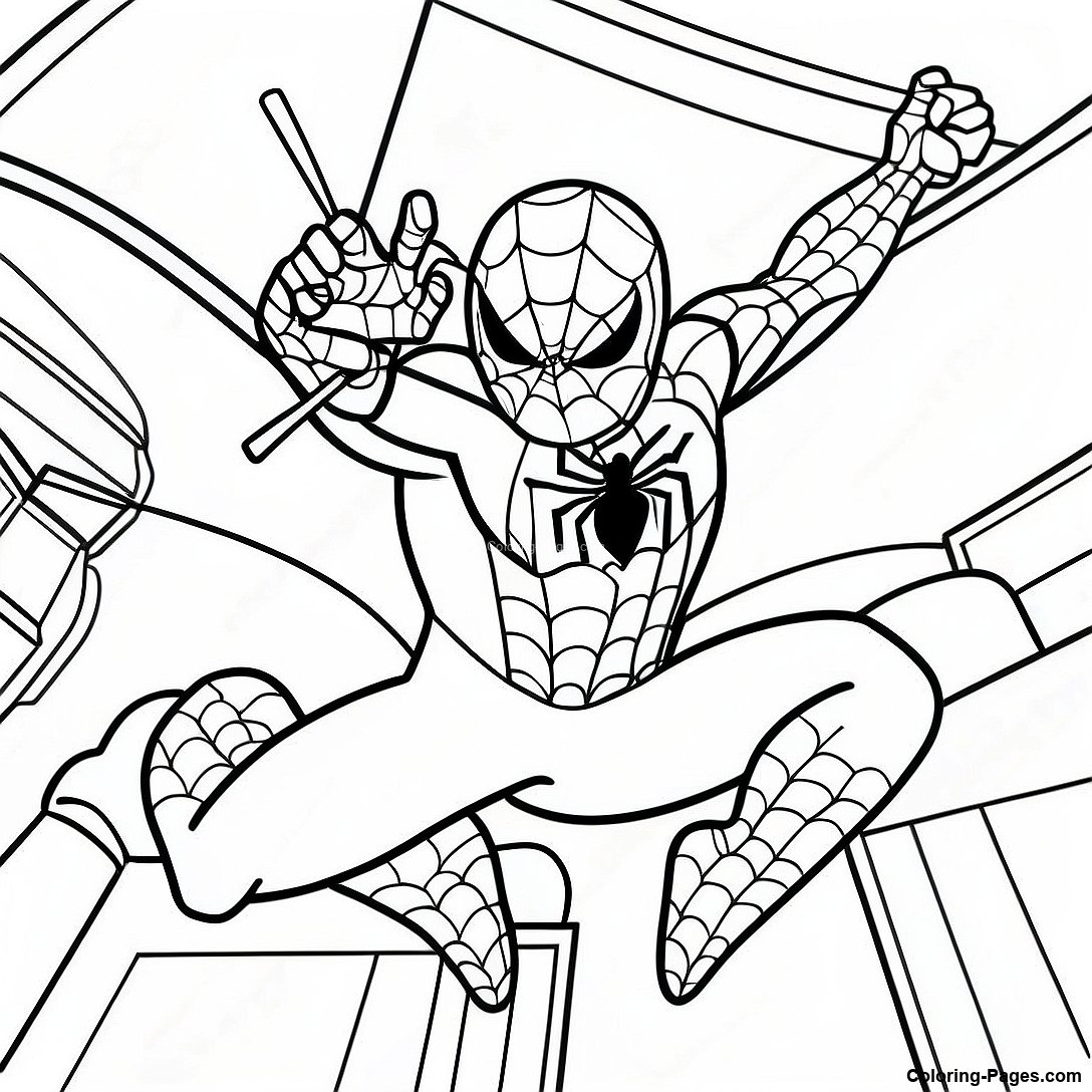 Spiderman Web-Slinging Action Coloring Page | Coloring-Pages.com