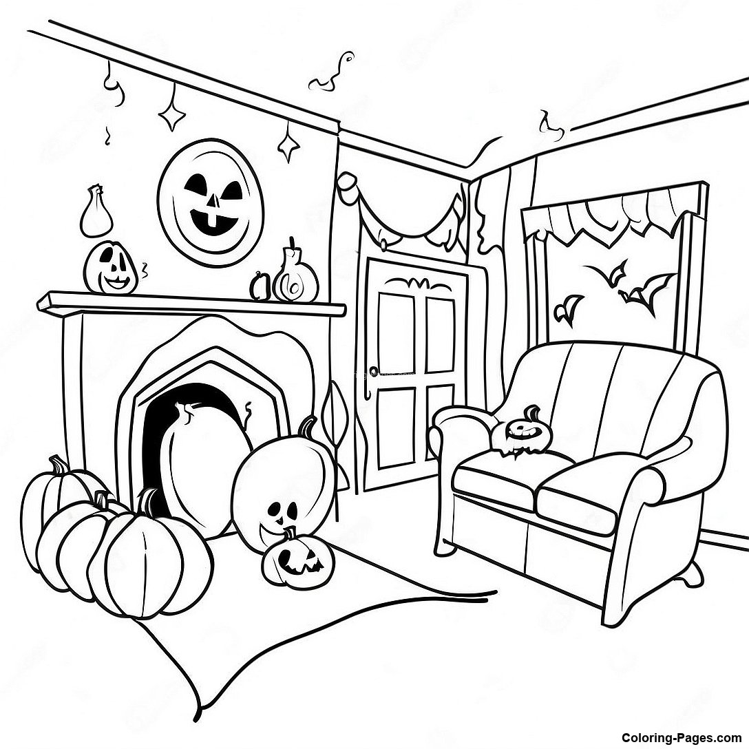 Spooky Halloween Room Coloring Page | Coloring-Pages.com