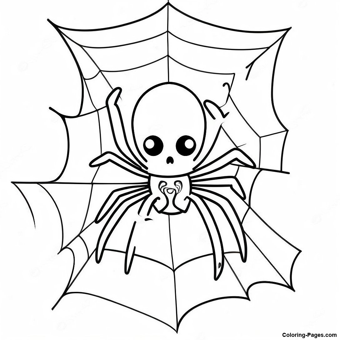 Spooky Halloween Spider In Web Coloring Page | Coloring-Pages.com