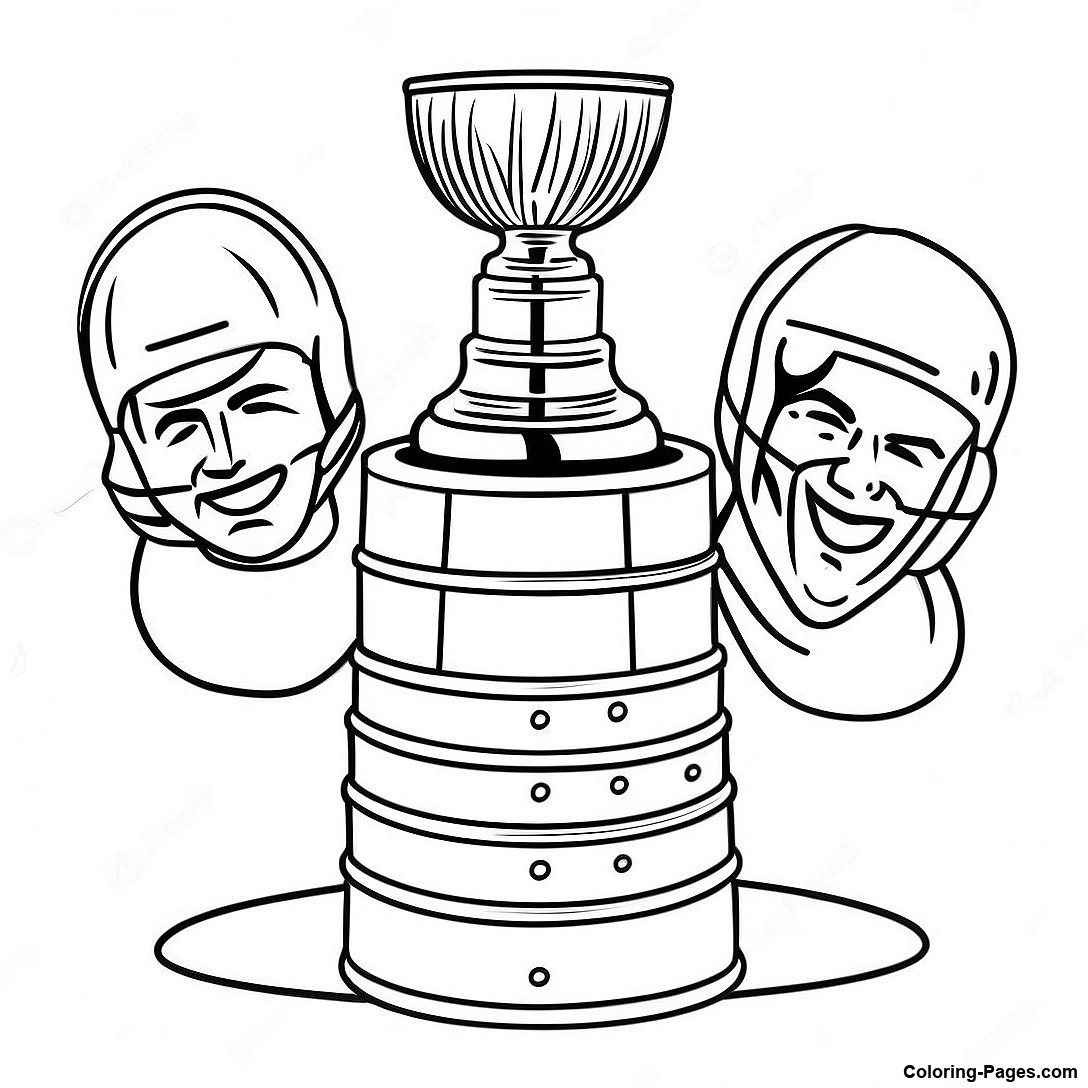 Stanley Cup Trophy With Players Coloring Page | Coloring-Pages.com