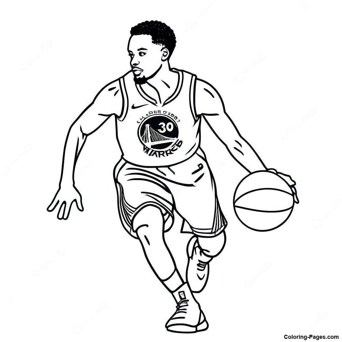 Steph Curry Dribbling The Ball Coloring Page | Coloring-Pages.com