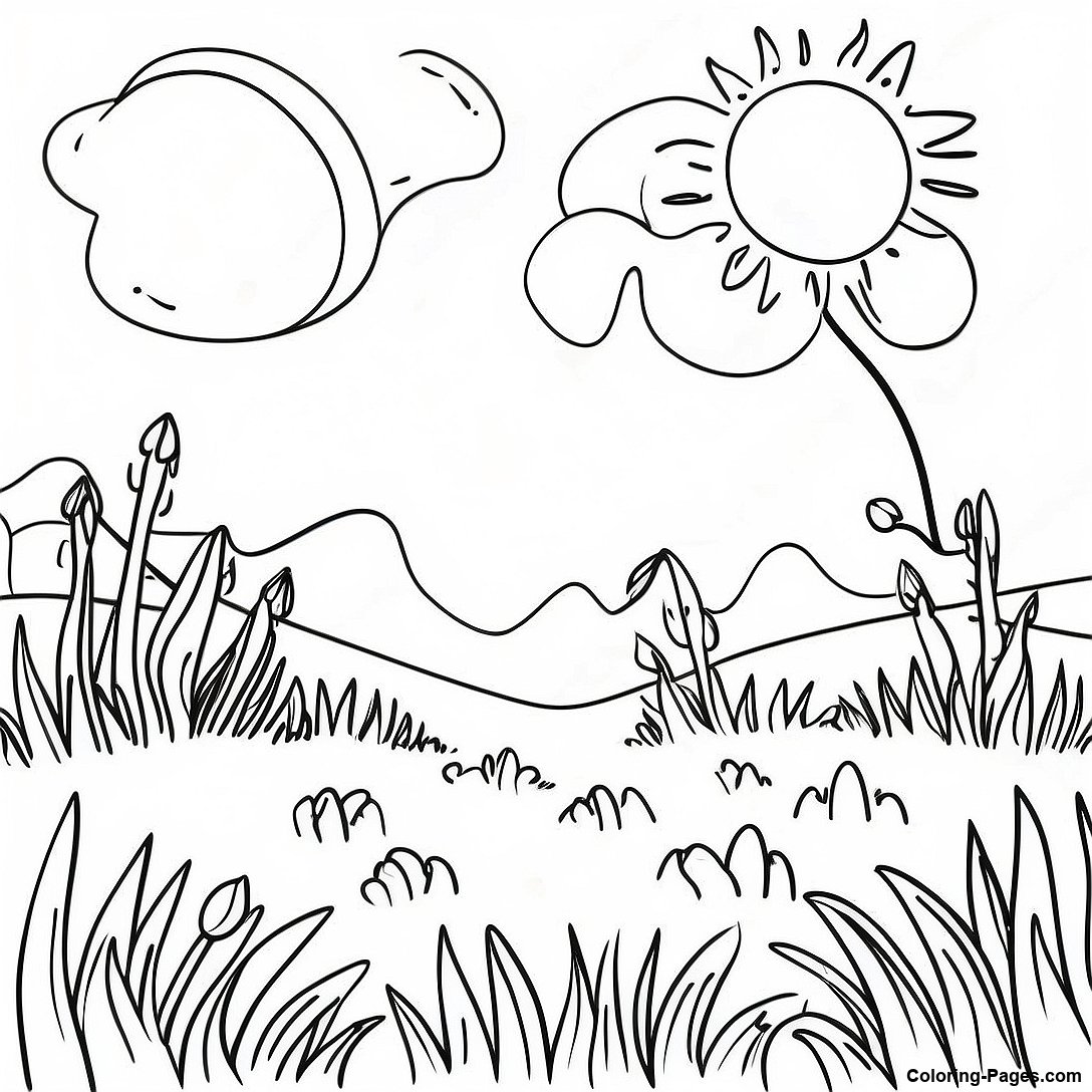 Sunny Meadow With Grass Coloring Page | Coloring-Pages.com