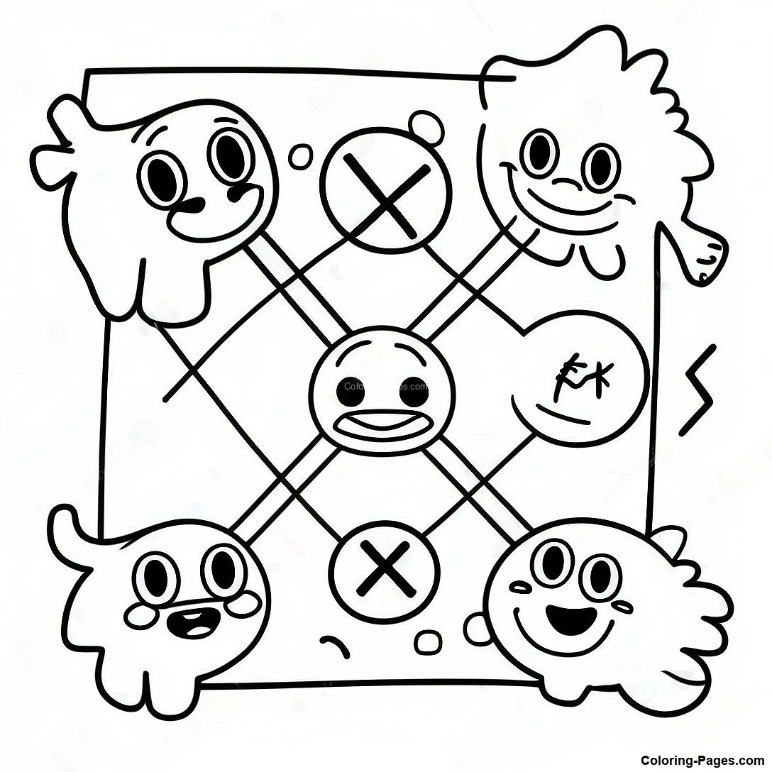 Tic Tac Toe With Friendly Monsters Coloring Page | Coloring-Pages.com