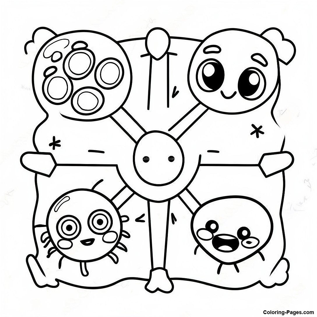 Tic Tac Toe With Friendly Monsters Coloring Page | Coloring-Pages.com