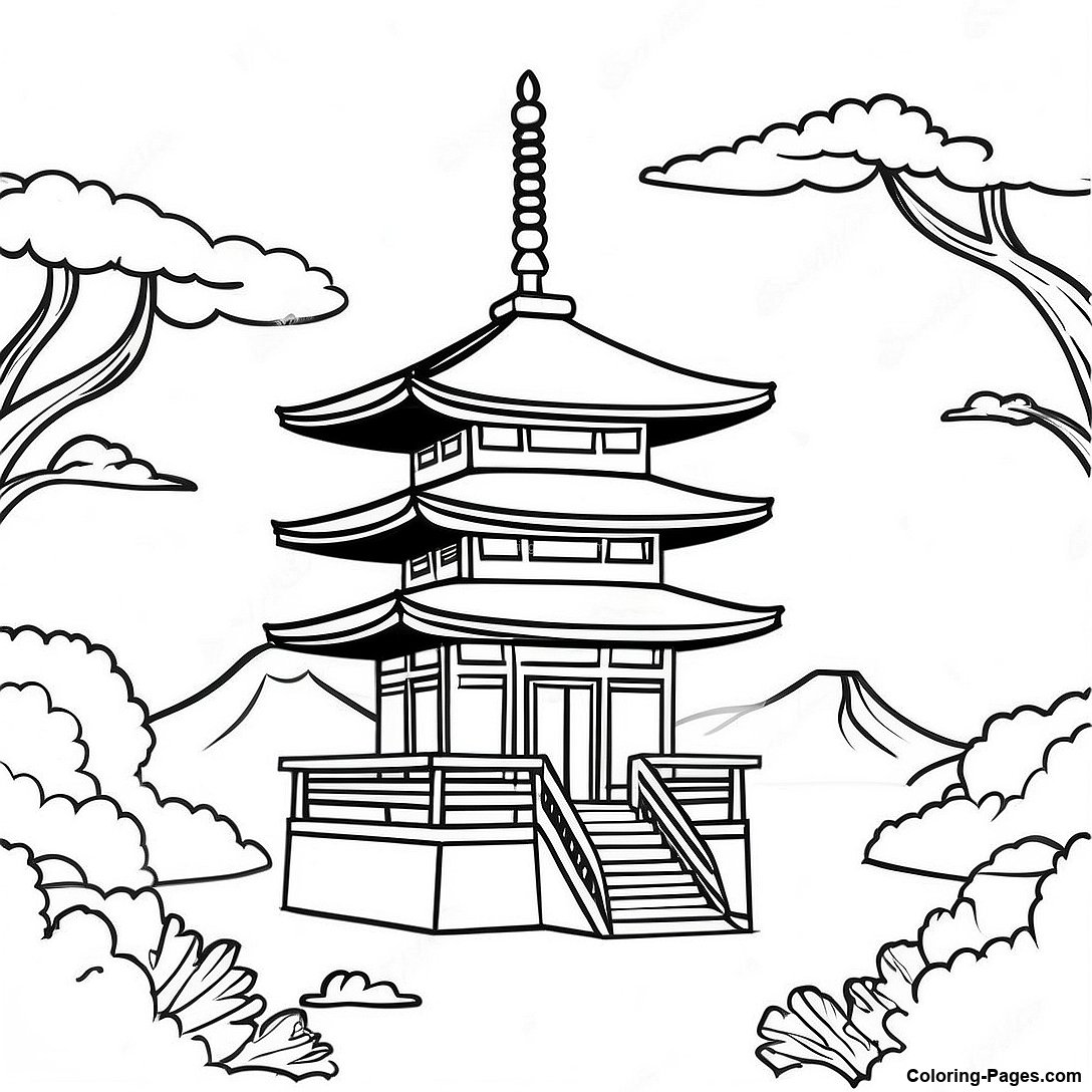 Traditional Japanese Pagoda Coloring Page | Coloring-Pages.com