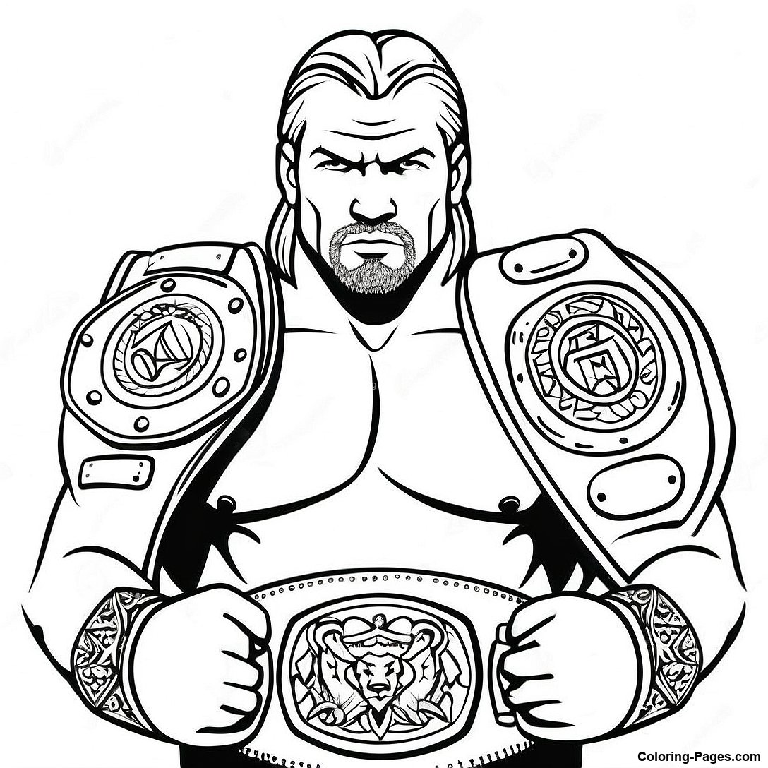 Triple H Holding Two Belts Coloring Page | Coloring-Pages.com