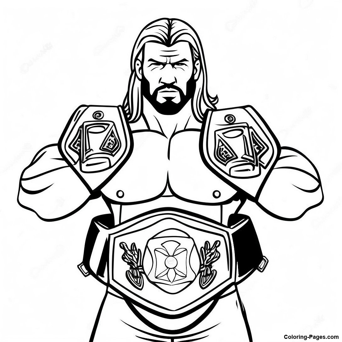 Triple H Holding Two Belts Coloring Page | Coloring-Pages.com