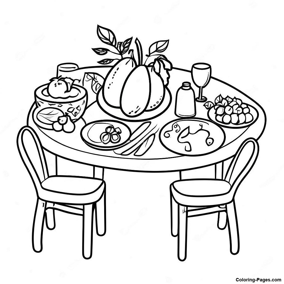 Tu Bishvat Seder Table Coloring Page | Coloring-Pages.com