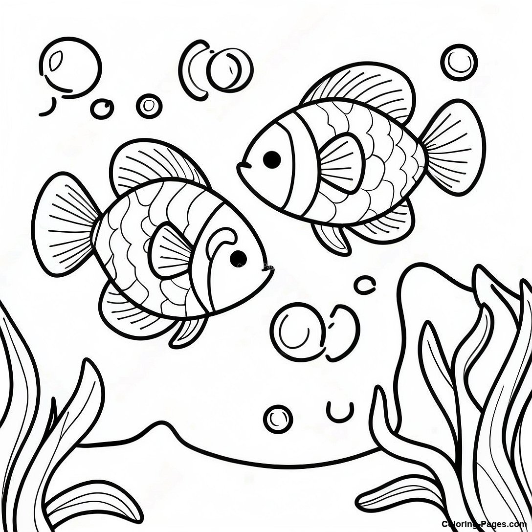 Two Fish Sharing A Seaweed Snack Coloring Page | Coloring-Pages.com