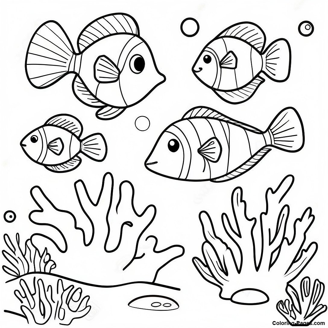 Vibrant Coral Reef Coloring Page | Coloring-Pages.com