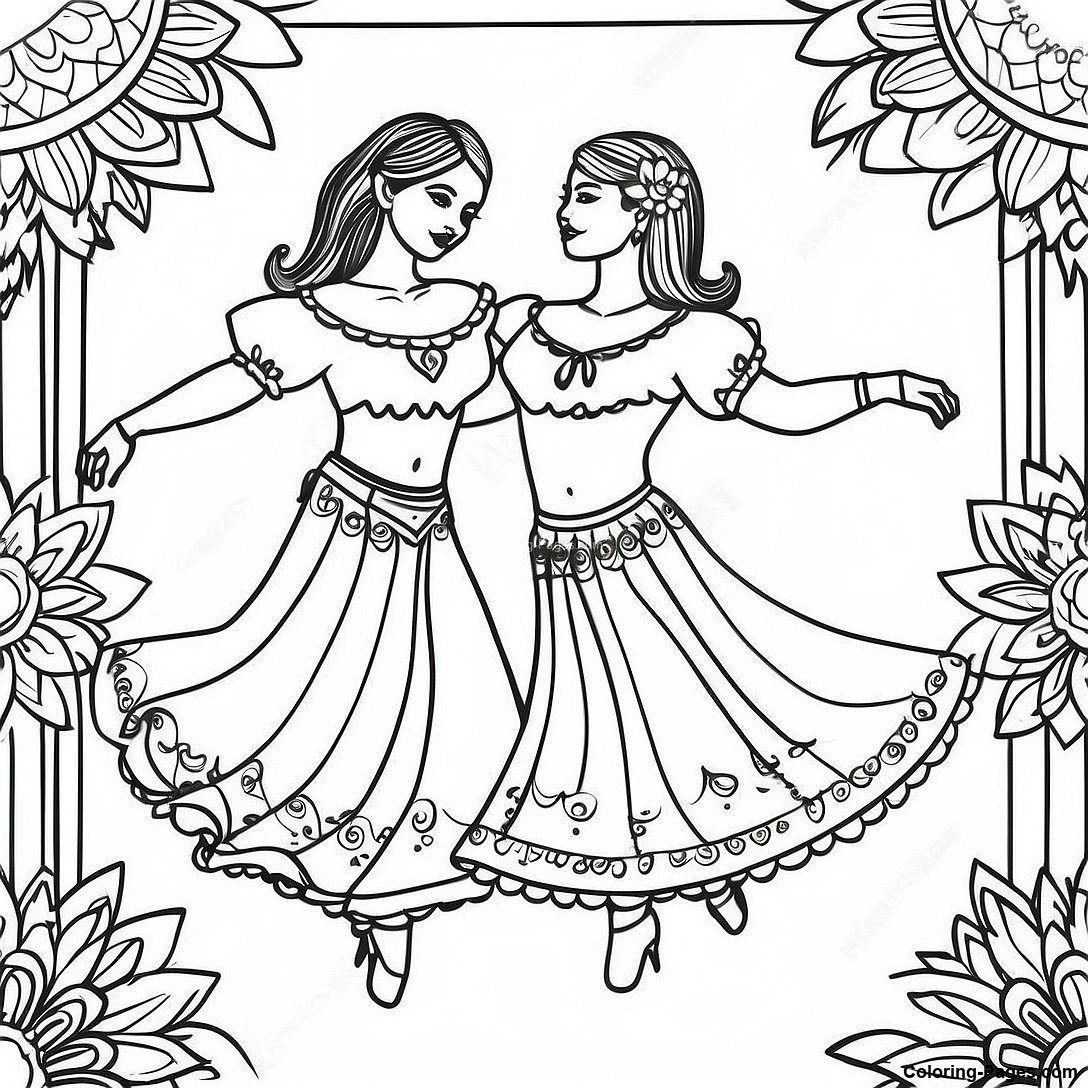 Vibrant Fiesta Dancers Coloring Page | Coloring-Pages.com