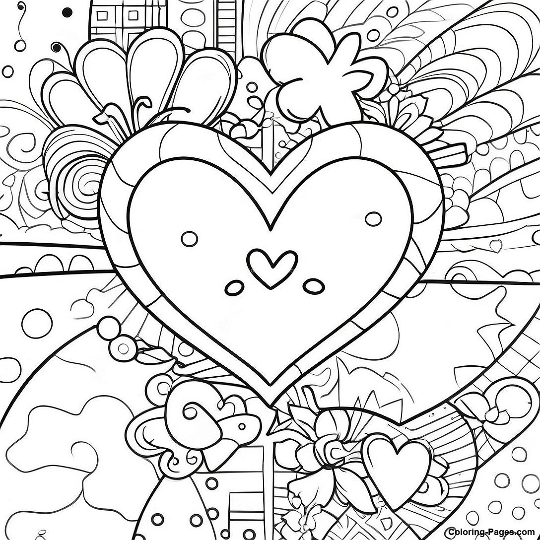 Vibrant Romero Britto Heart Coloring Page | Coloring-Pages.com