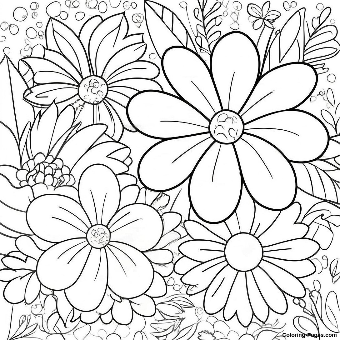 Vibrant Summer Flowers Coloring Page | Coloring-Pages.com