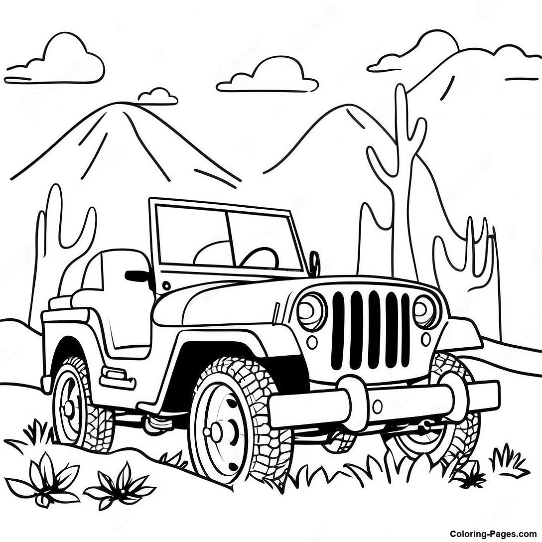 Vintage Jeep Adventure Coloring Page | Coloring-Pages.com