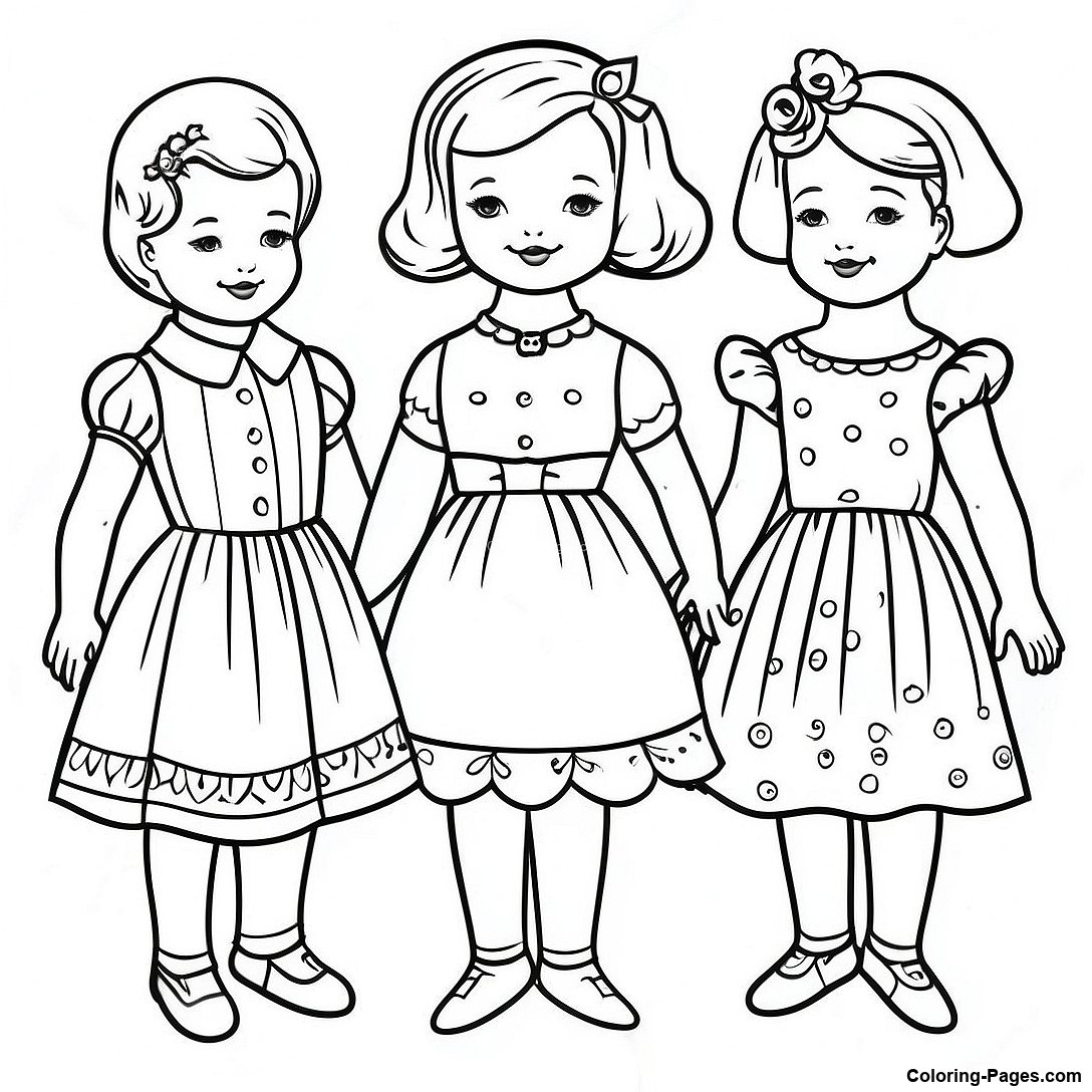 Vintage Paper Dolls Coloring Page | Coloring-Pages.com