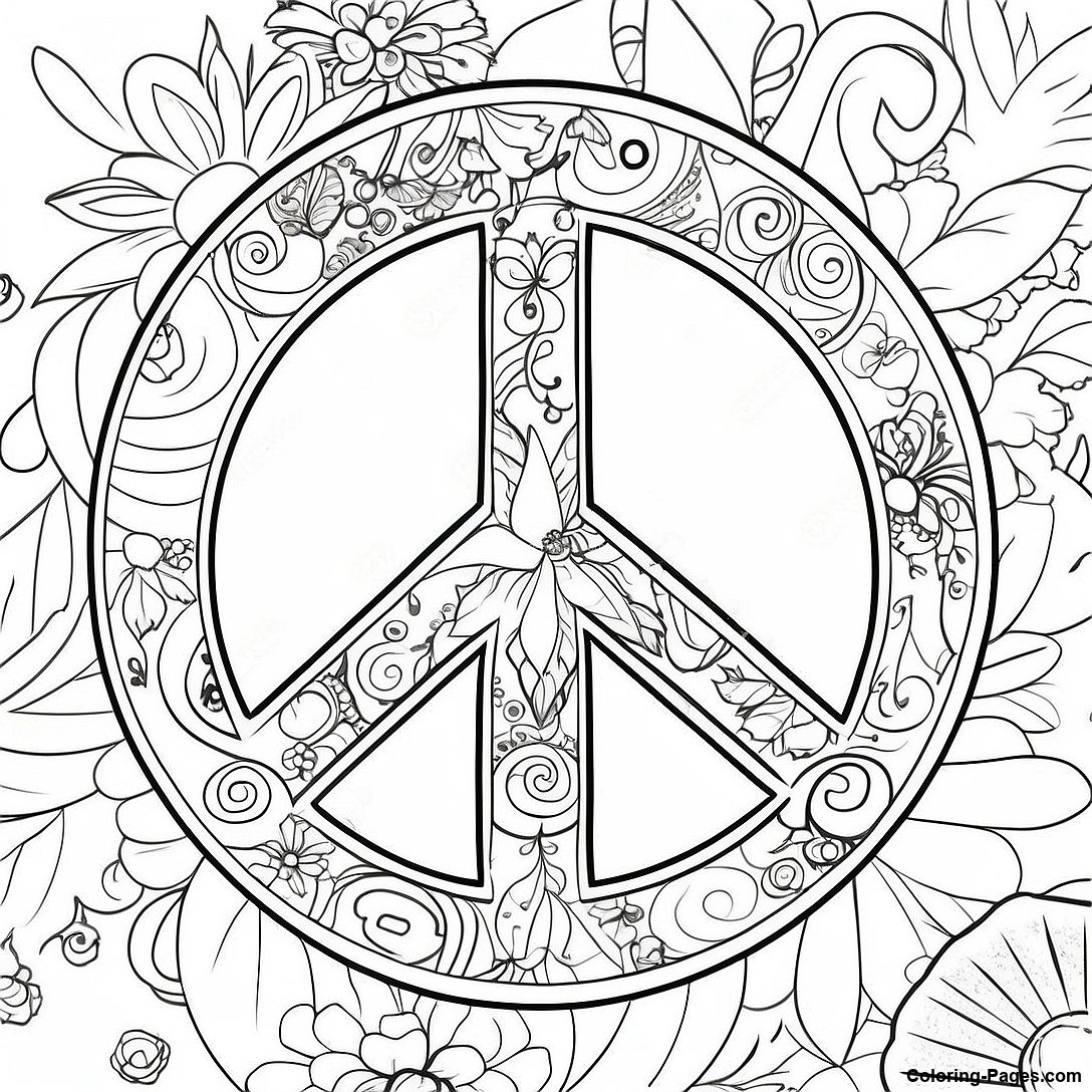Vintage Peace Sign Coloring Page | Coloring-Pages.com