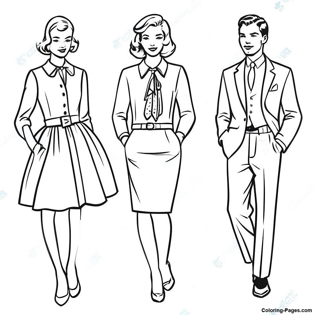 Vintage Preppy Outfits Coloring Page | Coloring-Pages.com