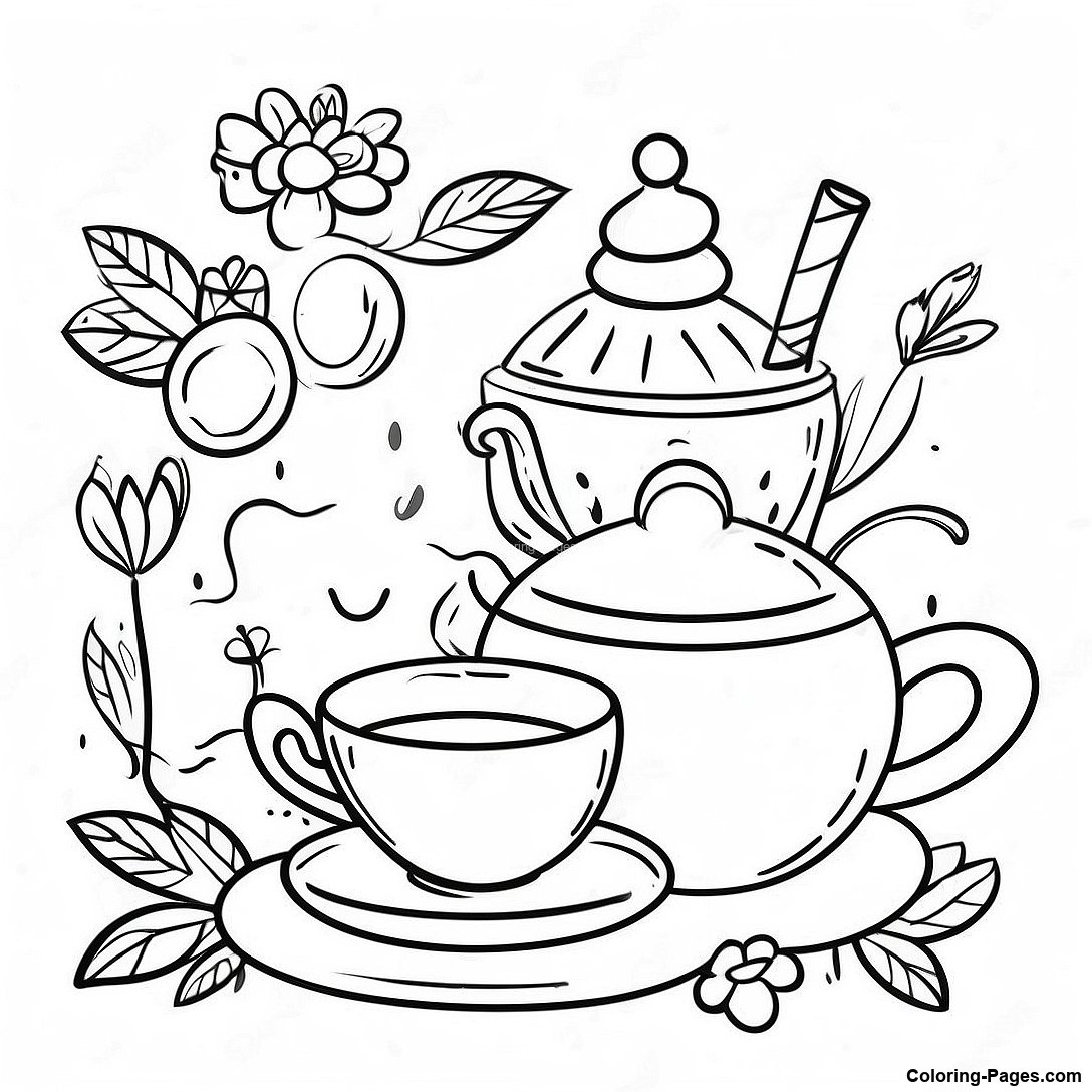 Vintage Tea Party Scene Coloring Page | Coloring-Pages.com