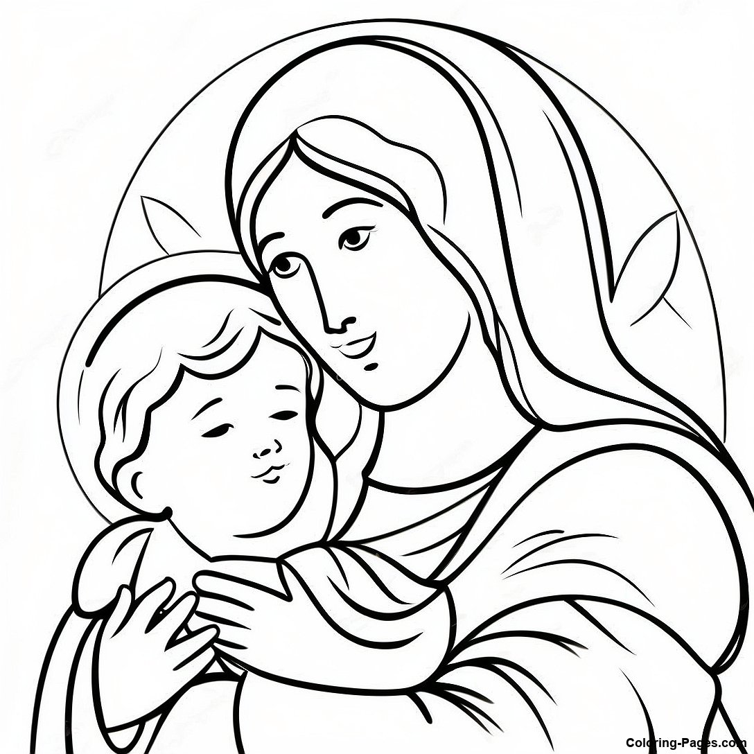 Virgin Mary And Baby Jesus Coloring Page | Coloring-Pages.com