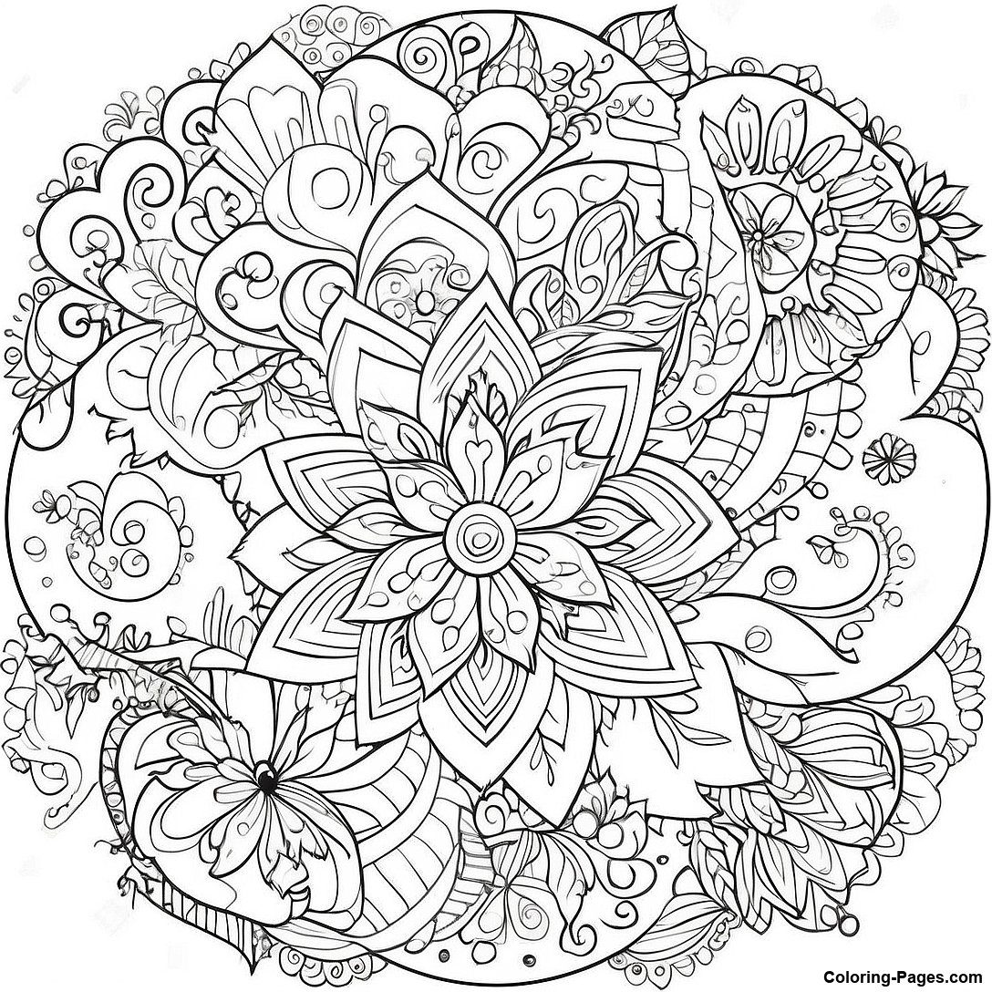 Whimsical Christmas Mandala Coloring Page | Coloring-Pages.com