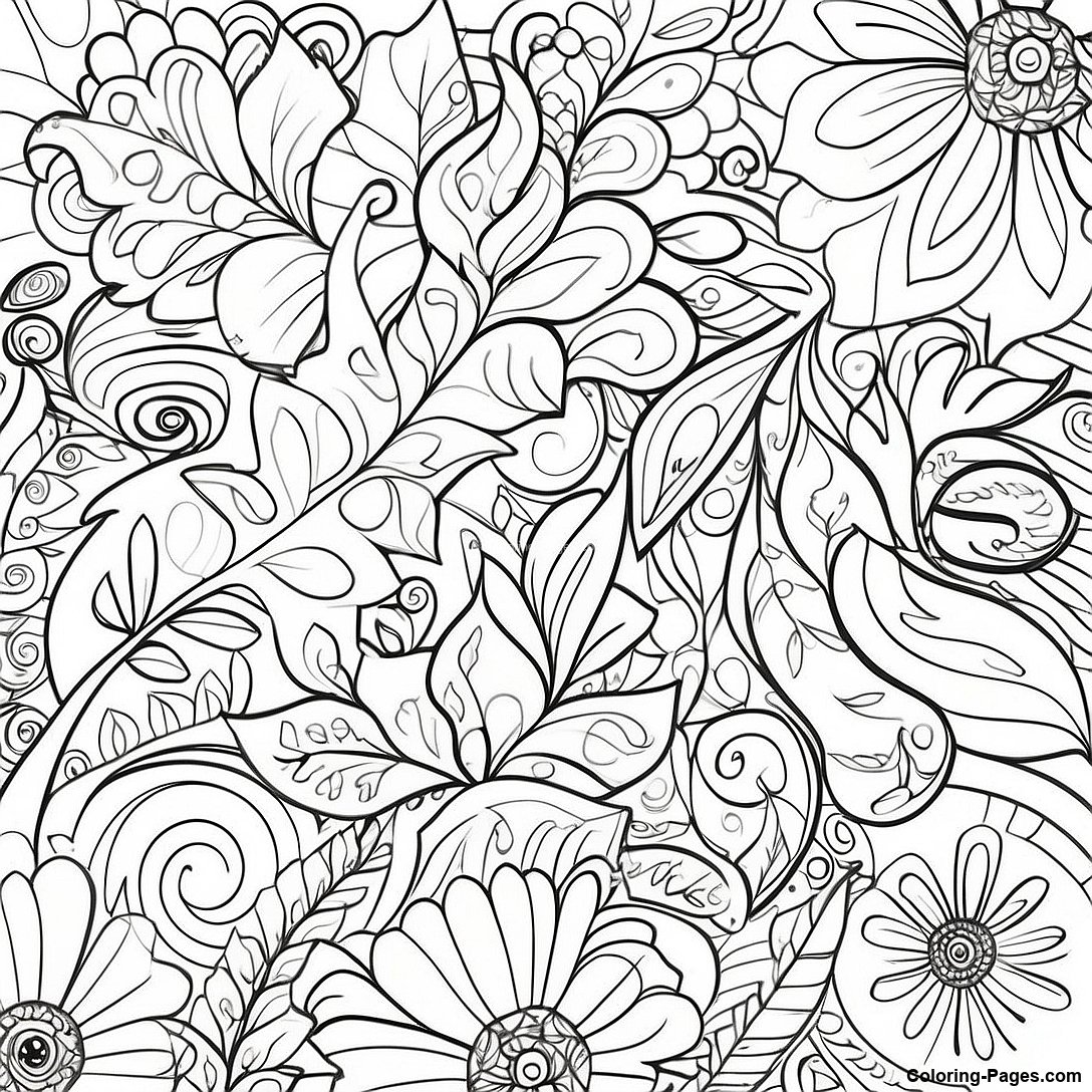 Whimsical Leaf Patterns Coloring Page | Coloring-Pages.com