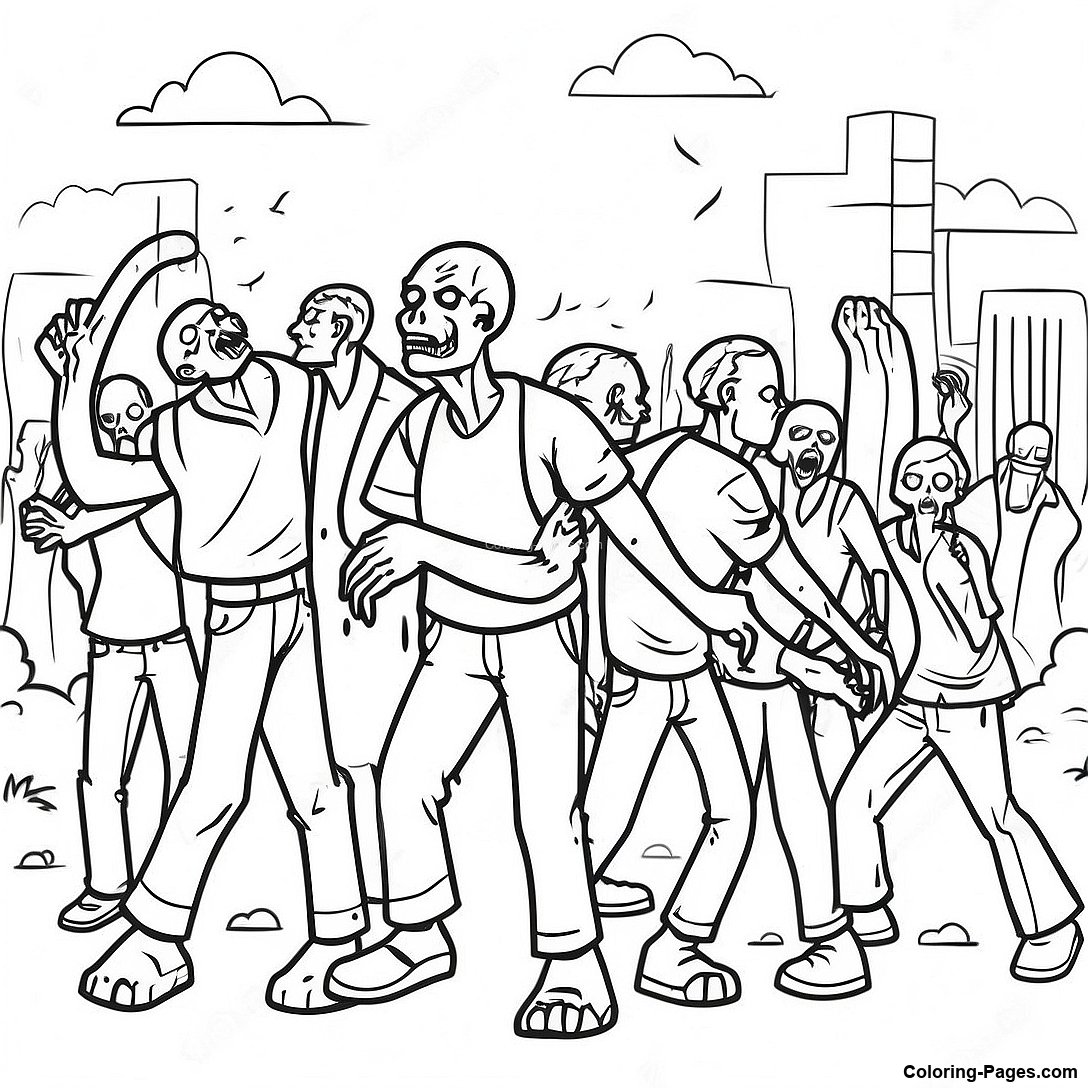 Zombie Apocalypse Scene Coloring Page | Coloring-Pages.com
