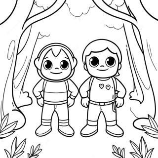 Mikey And Jj In A Magical Forest Coloring Page | Coloring-Pages.com