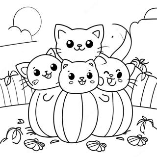 Playful Kittens In Pumpkin Patch Coloring Page | Coloring-Pages.com