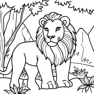 Majestic Lion In The Jungle Coloring Page | Coloring-Pages.com