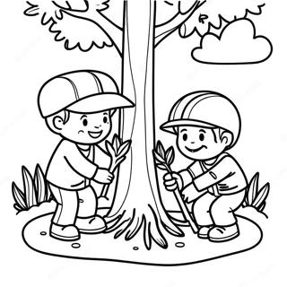 Playful Kids Planting Trees Coloring Page | Coloring-Pages.com