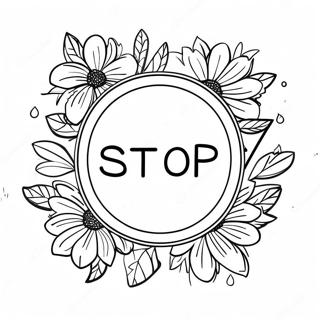 Stop Sign Surrounded By Flowers Coloring Page | Coloring-Pages.com